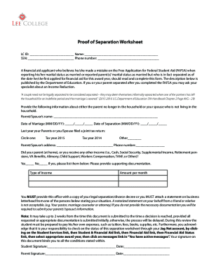 Fillable Online Proof of Separation Worksheet. Proof of Separation ...