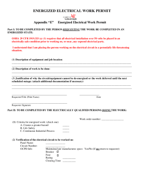 Fillable Online Electrical Safe Work, Energized Electrical Work Policy ...