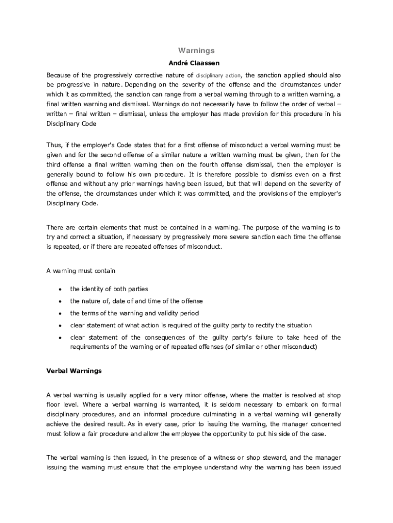 Fillable Online The Application of Progressive Discipline and ...