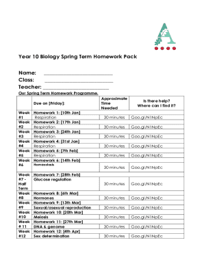 Fillable Online Year 10 Biology Spring Term Homework Pack Name Fax ...