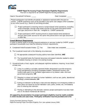 Fillable Online CHERP Rapid Re-housing Project Participant Eligibility ...