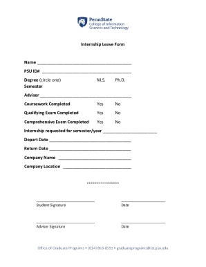 Fillable Online ist psu Internship Leave Form Fax Email Print - pdfFiller