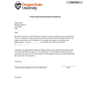 Fillable Online 30-day Notice for Monthly Rental Adjustment Fax Email ...