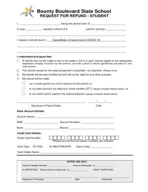 Fillable Online bountyboulevardss eq edu Request for refund - Student ...
