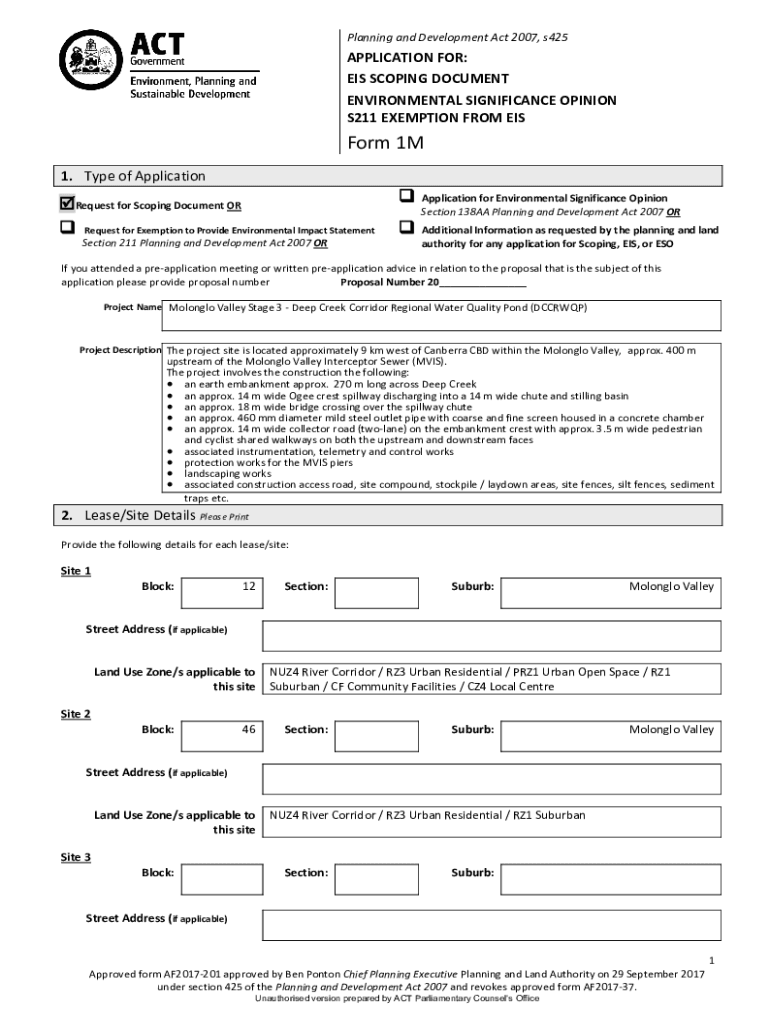 Fillable Online Form 1M - Planning (act.gov.au) Fax Email Print - pdfFiller