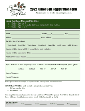 Fillable Online 2022 Junior Golf Registration Form - Spooner Golf Club Fax Email Print - pdfFiller