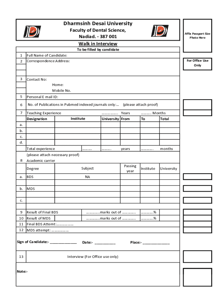Fillable Online Application Form BDS.pdf - DHARMSINH DESAI UNIVERSITY ...