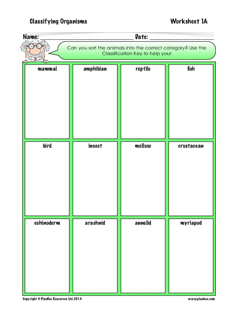Fillable Online Classifying Organisms Worksheet 1A Fax Email Print ...