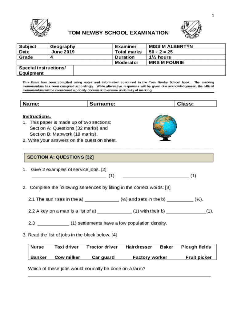 MAP 1 (QUESTION 4) Grade 6 Geography ... Doc Template | pdfFiller