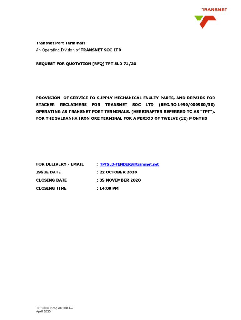 Fillable Online Transnet Request for Quotation No TPT SLD 64/21 Page 1 of 33 Fax Email Print ...
