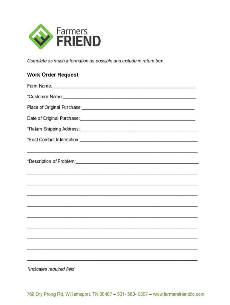 Fillable Online Work Order Request Form Fax Email Print - pdfFiller