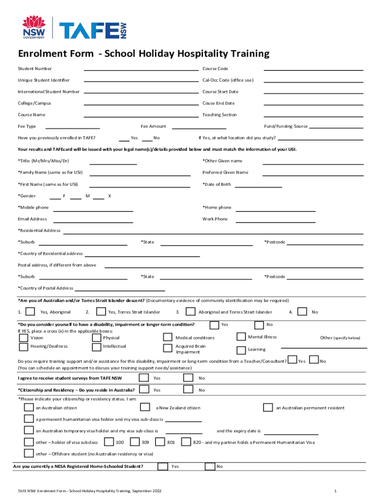 Fillable Online TAFE NSW Enrolment Form Fax Email Print - pdfFiller