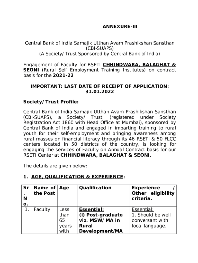 annexure-iv application for the post of faculty of rseti raisen ... Doc ...