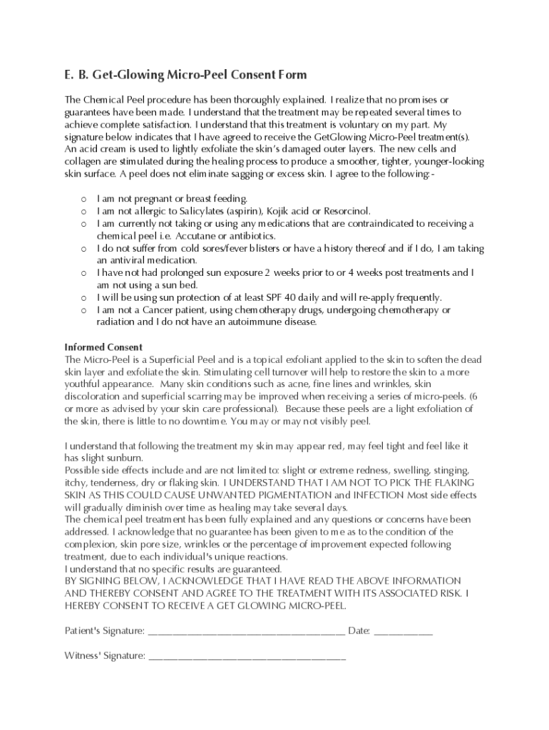 Fillable Online Chemical Peel Consent Form - Fill Online, Printable ...