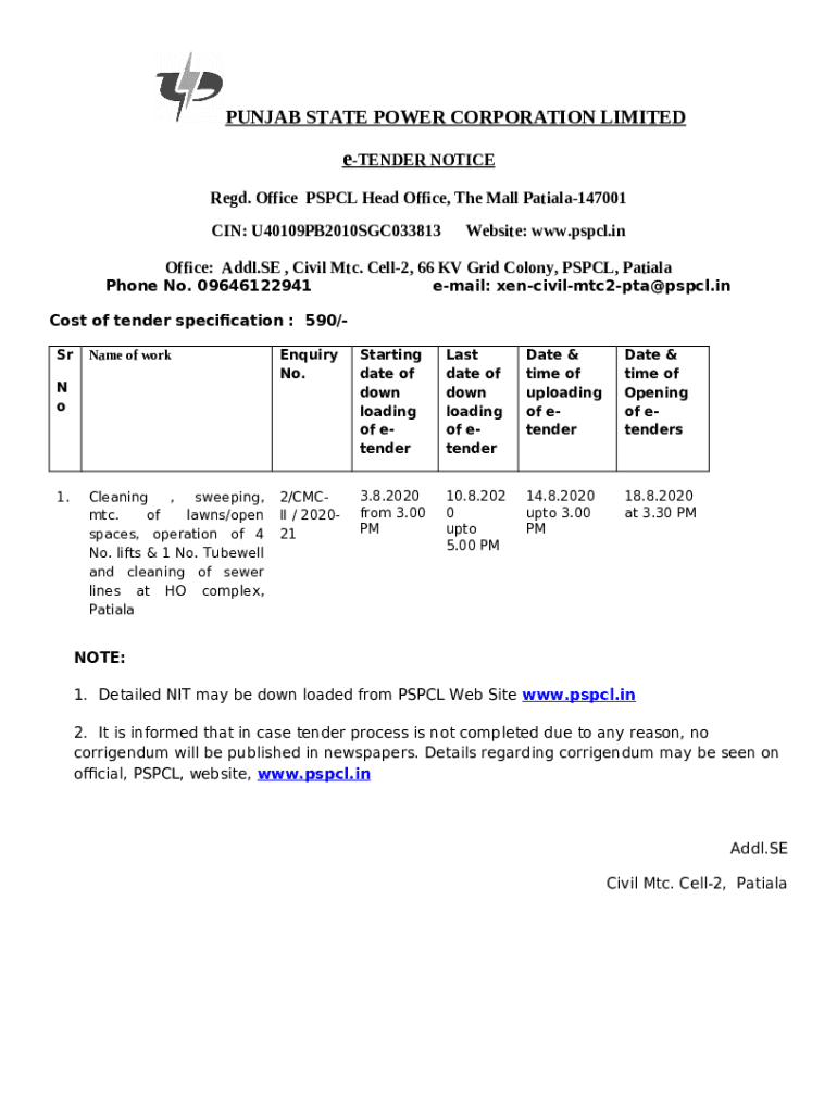 punjab state power corporation limited tender notice - PSPCL Doc ...