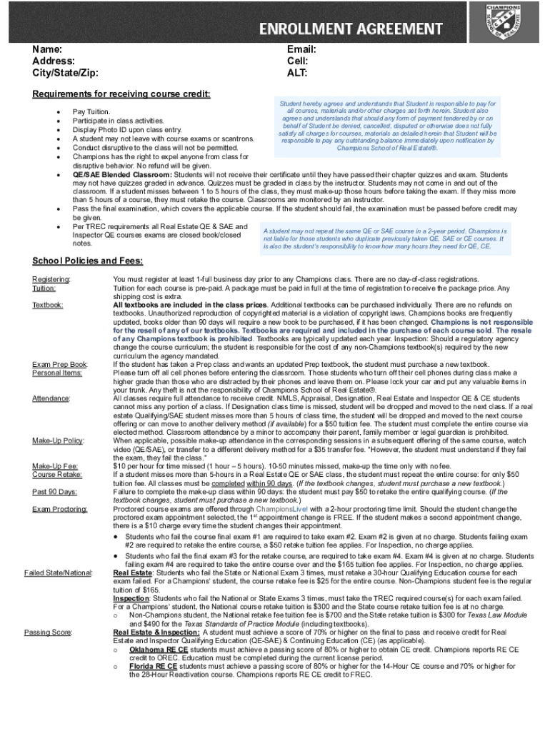 Fillable Online enrollment-agreement.pdf - Name: Corissa Jones Address ...