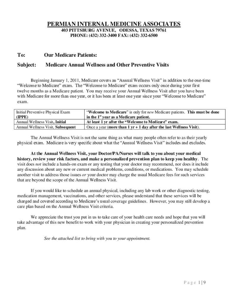 Fillable Online Medicare Annual Wellness and Other Preventive Visits ...