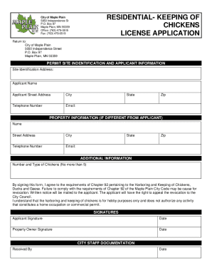 Fillable Online KEEPING OF CHICKENS LICENSE APPLICATION - Maple Plain ...