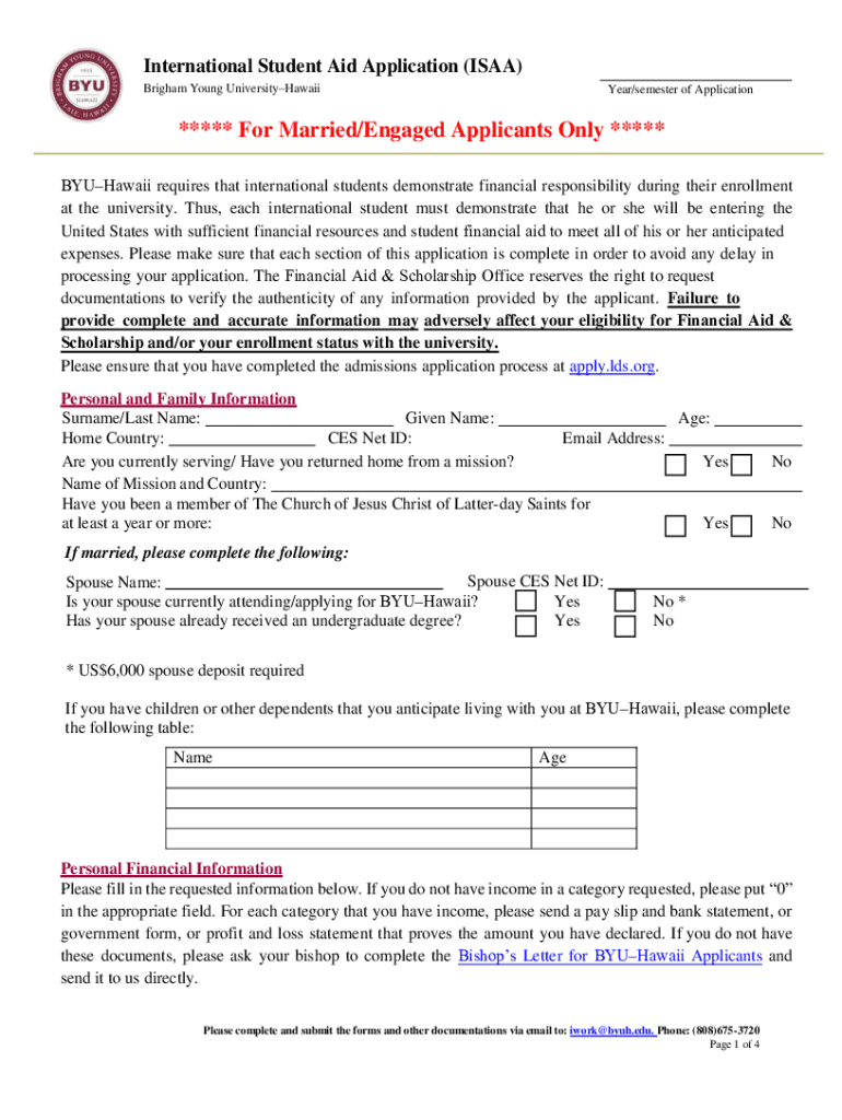 Fillable Online International Student Aid Application (ISAA ...