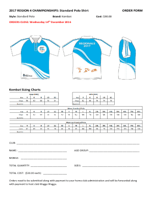 Fillable Online aplac org Standard Polo Shirt ORDER FORM Kombat Sizing ...