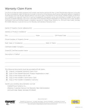 Fillable Online Warranty Claim Form - hubbellcdn Fax Email Print ...