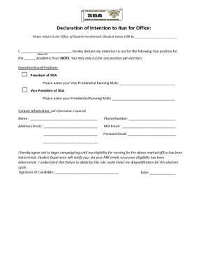 Fillable Online Declaration of Intent to be a Candidate for President Fax Email Print - pdfFiller