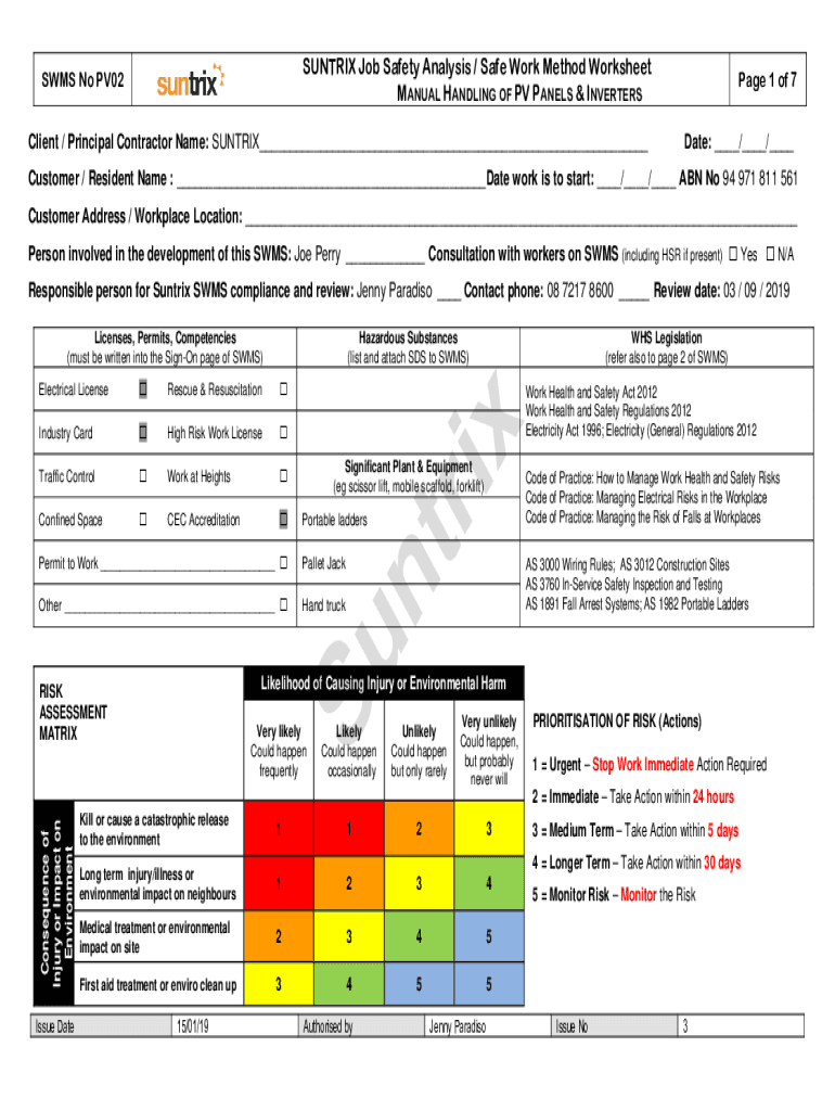 Fillable Online safe work method statement - solar pv system ...