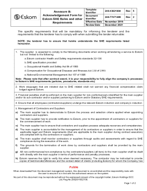 Fillable Online Annexure B - Acknowledgement Form for Eskom SHE Rules ...