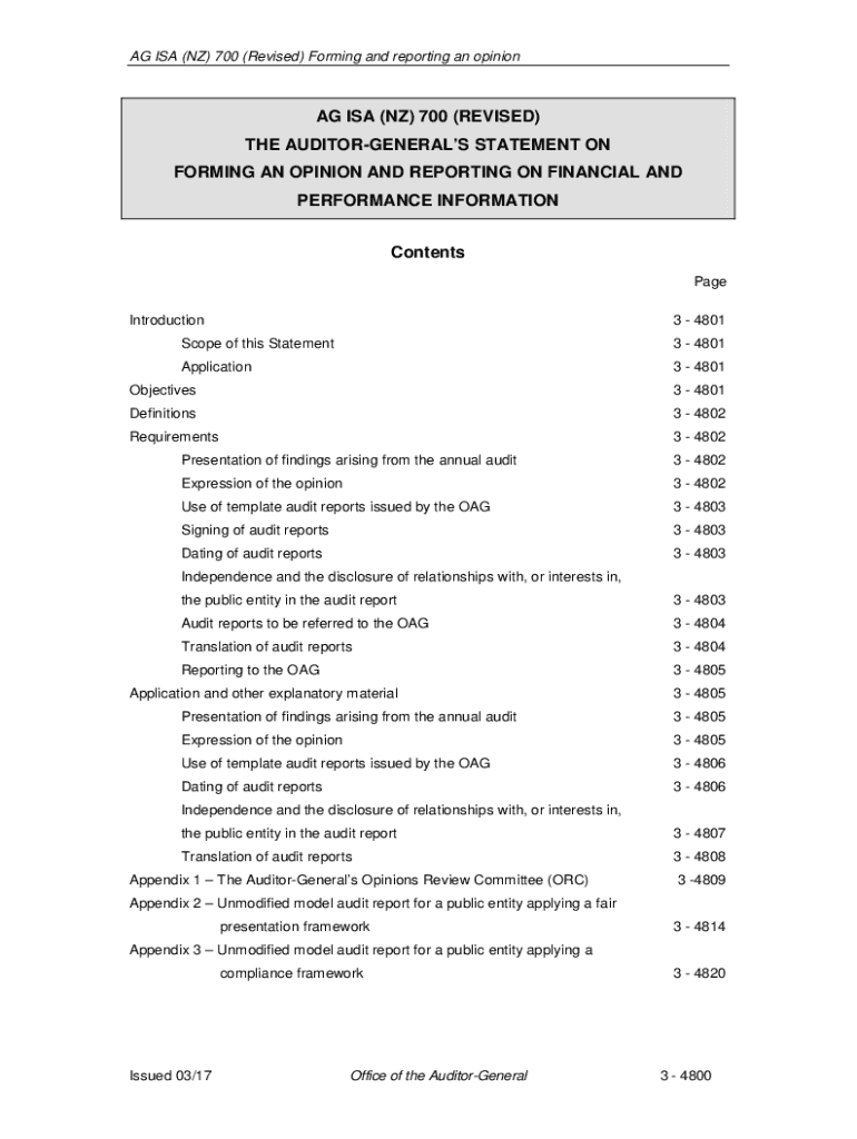 Fillable Online AG ISA (NZ) 700 (Revised) Forming and reporting an opinion Fax Email Print ...
