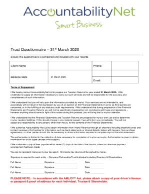 Fillable Online Financial Statements Questionnaire TRUST - Southey ...