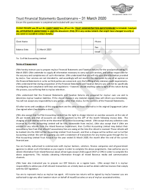 Fillable Online Name: Financial Statements Questionnaire TRUST Fax ...