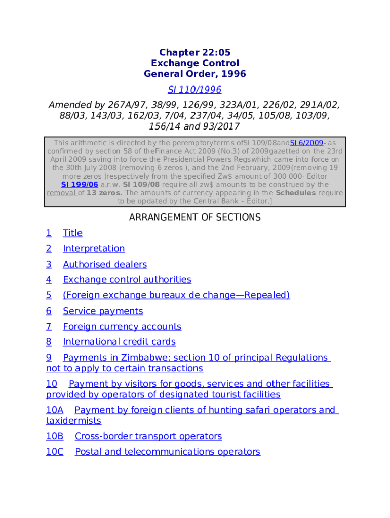 Exchange Control (General) Order, 1996 S.I. 110 of 1996 - RBZ Doc ...
