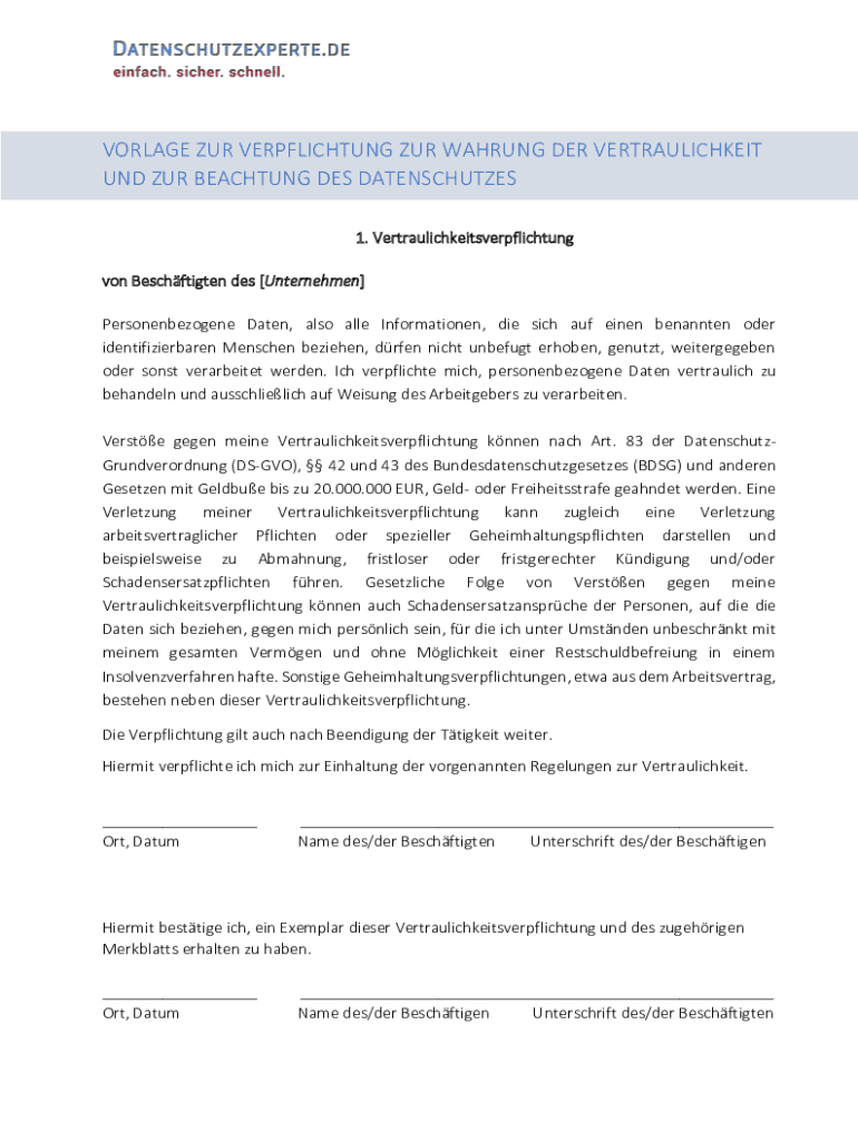 Fillable Online DSGVO: Ende der Verpflichtung auf das Datengeheimnis ...