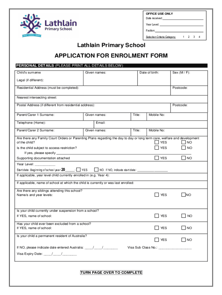 Fillable Online STUDENT ENROLMENT FORM - Coromandel Valley ... Fax ...