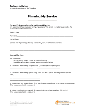 Funeral / Memorial Service Planning Doc Template | pdfFiller