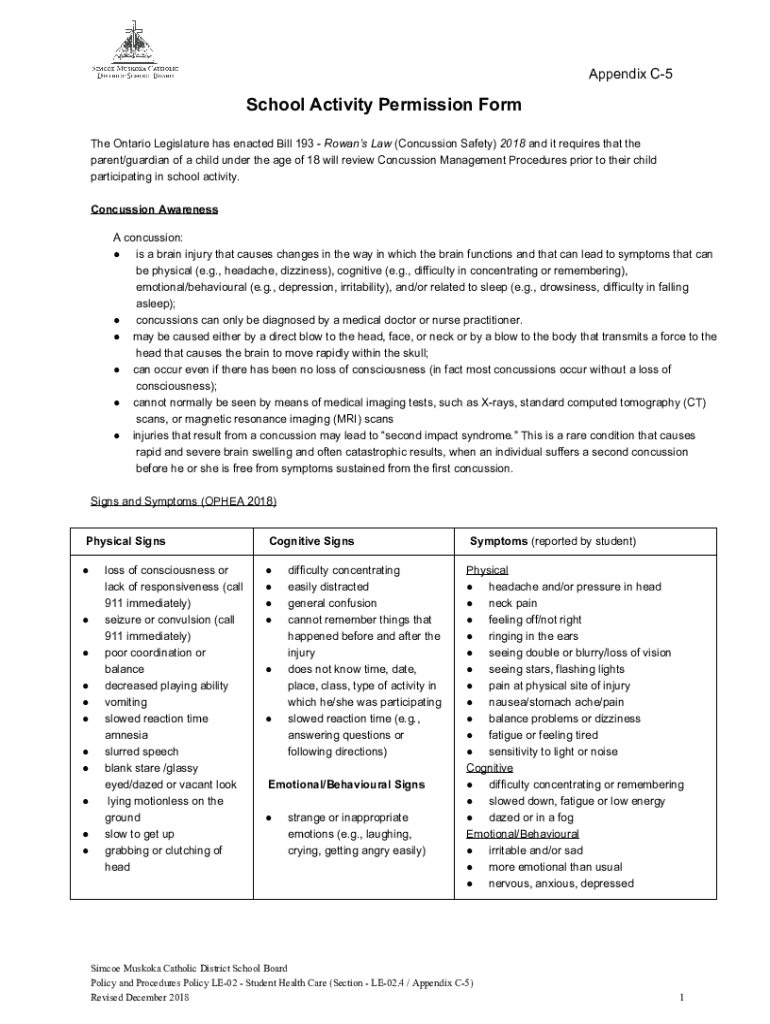 Fillable Online mro schools smcdsb on School Activity Permission Form - SharpSchool Fax Email ...