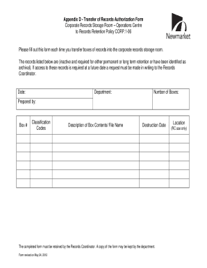 Fillable Online Appendix D - Transfer of Records Authorization Form ...