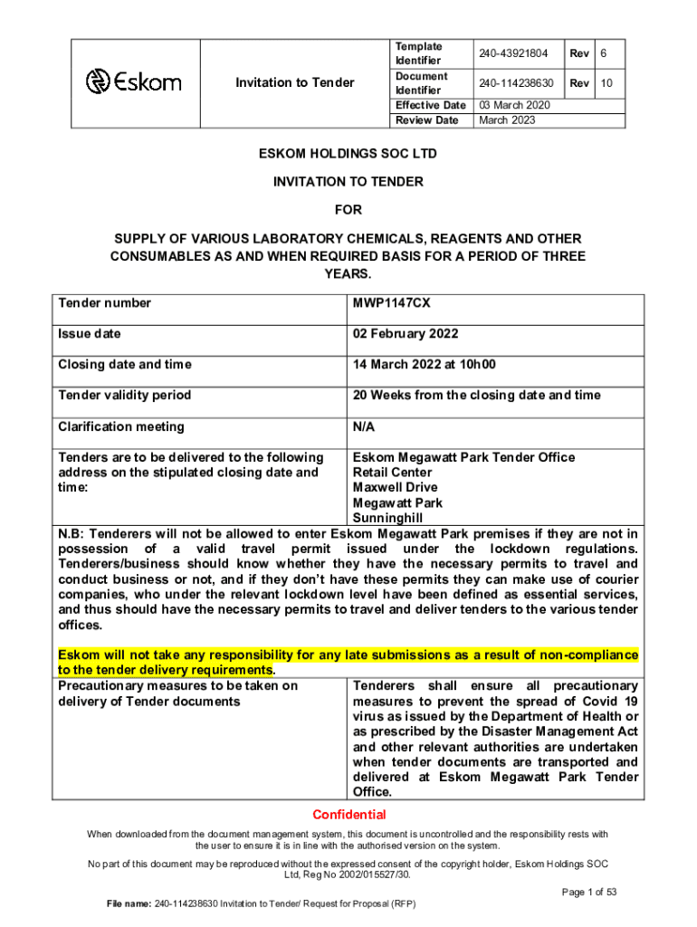Fillable Online Invitation to Tender - Request for Proposal (RFP ...