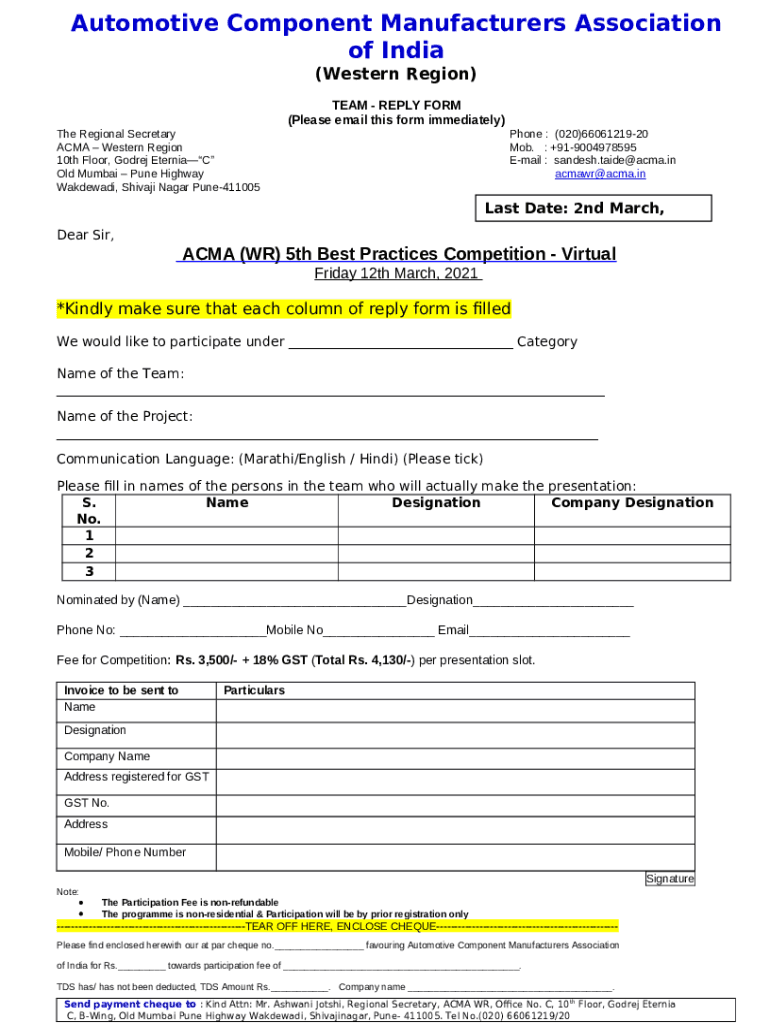 Pune Highway, Wakdewadi, Shivaji Nagar Pune - ACMA Doc Template | pdfFiller