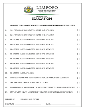Fillable Online checklist for recommendations for appointment in ...