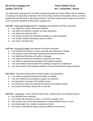Fillable Online 6th Grade Language Arts Syllabus - John Sevier Middle ...