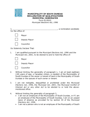 Fillable Online Declaration of Qualifications - Municipal Candidate Fax Email Print - pdfFiller