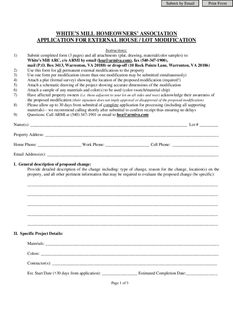 Fillable Online Exterior Modification Request Form - Crest Management ...