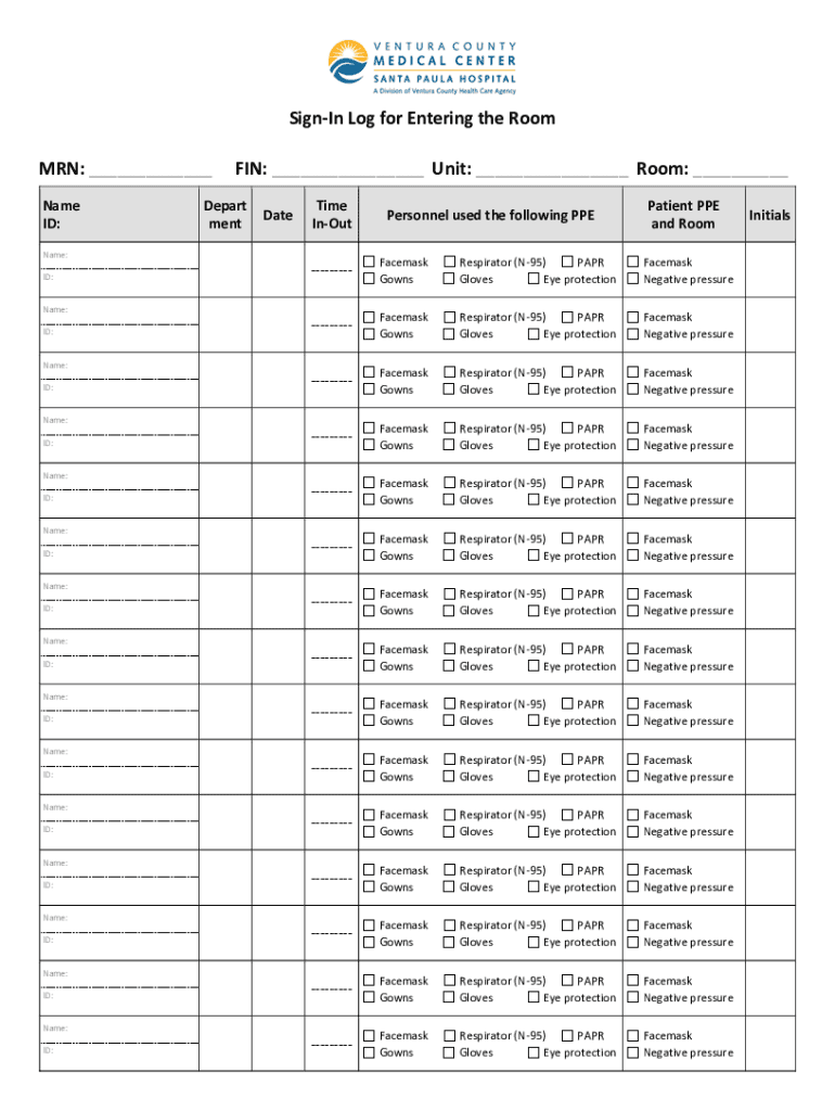 Fillable Online Sign-In Log for Entering the Room MRN Fax Email Print ...