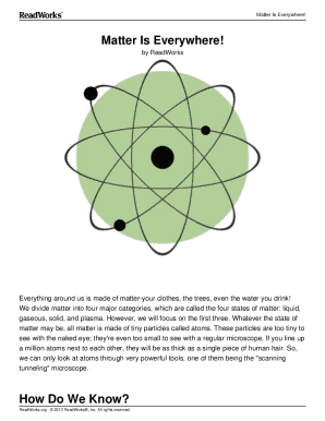 Fillable Online Matter Is Everywhere!, Fifth Grade Reading Passage Fax ...