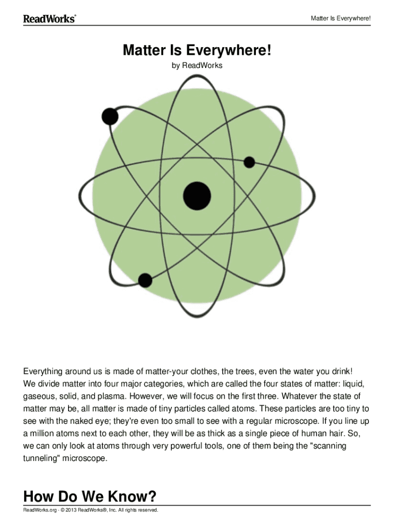 Fillable Online Matter Is Everywhere!, Fifth Grade Reading Passage Fax ...