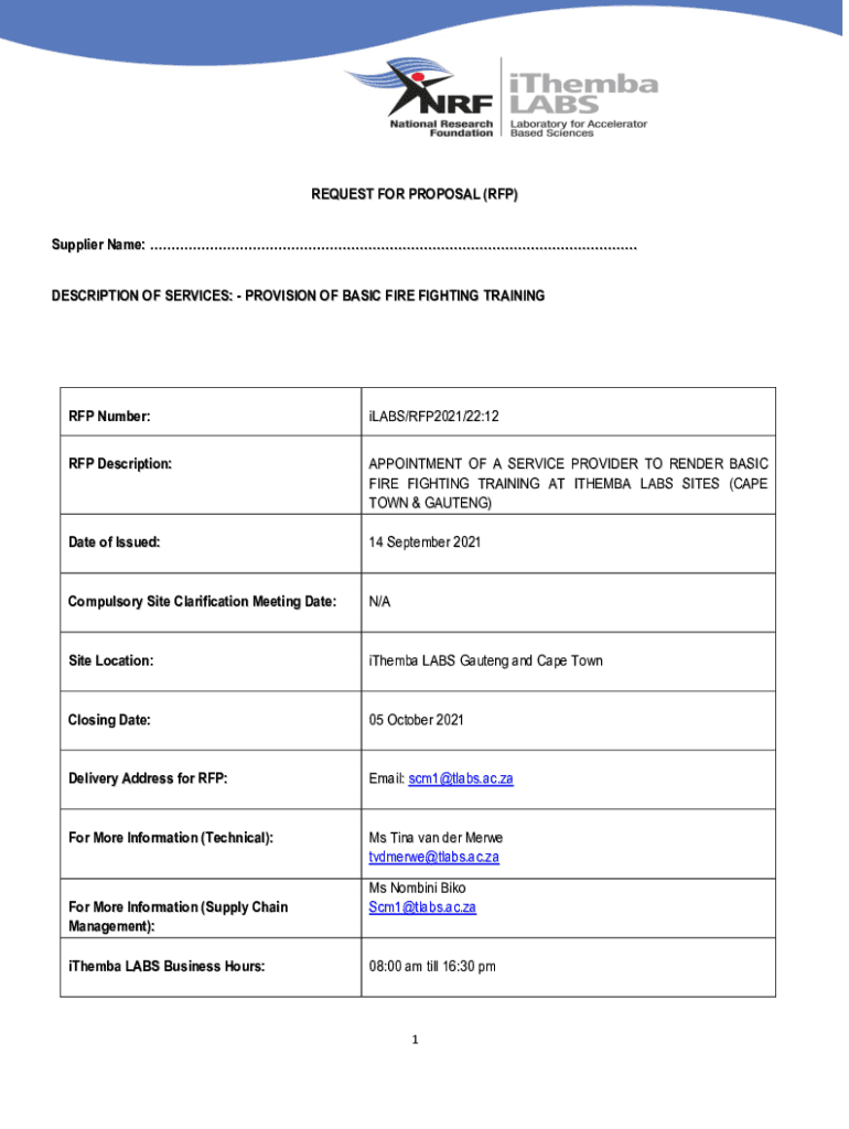 Fillable Online REQUEST FOR PROPOSAL (RFP) for Supply of Fire ... Fax ...