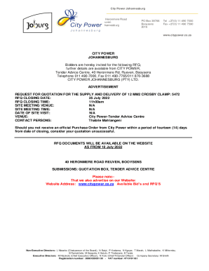 Fillable Online RFQ DOCUMENTS WILL BE AVAILABLE ON THE ... - City Power ...