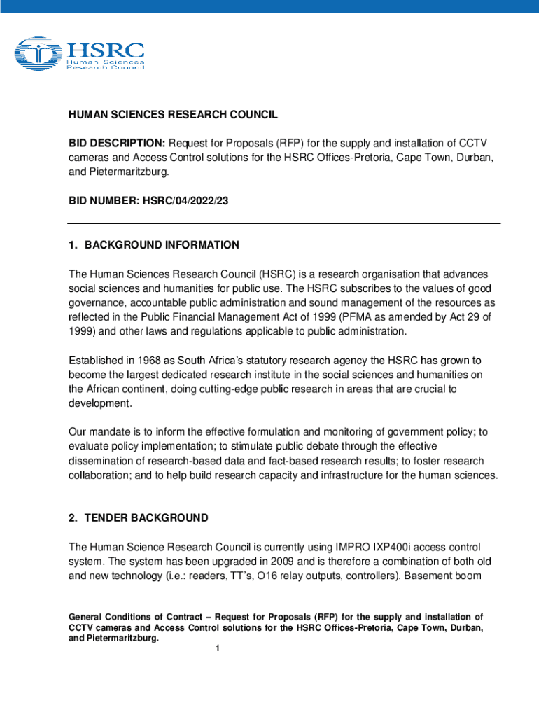 Fillable Online hsrc ac Request for Proposals (rfp) for the Supply and ...