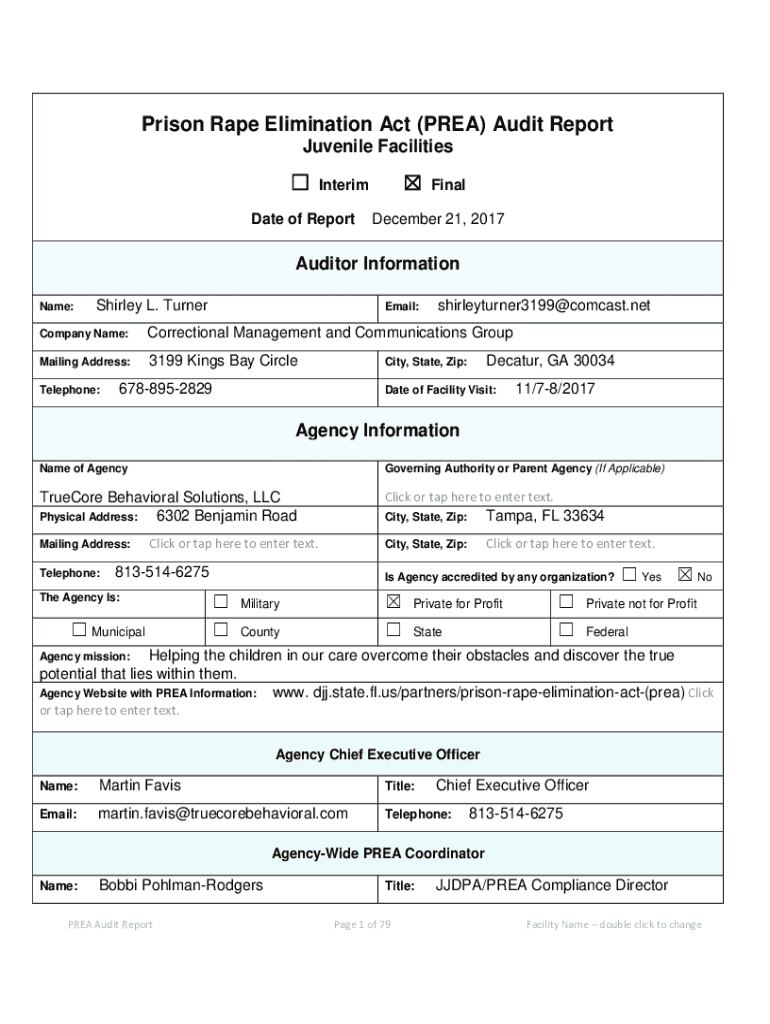 Fillable Online Prison Rape Elimination Act (PREA) Audit: juvenile ...
